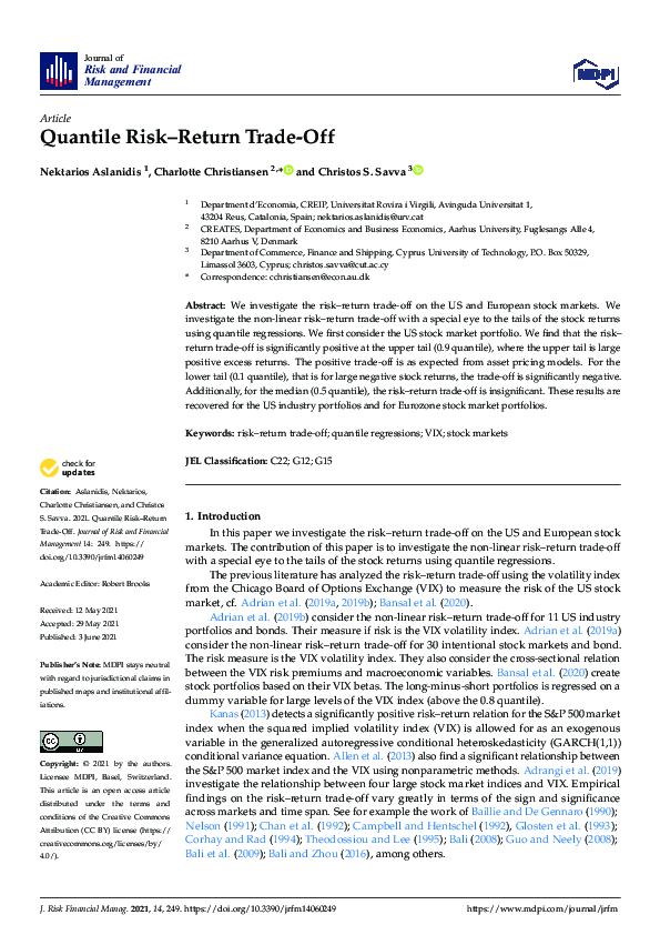 (PDF) Quantile Risk–Return Trade-Off