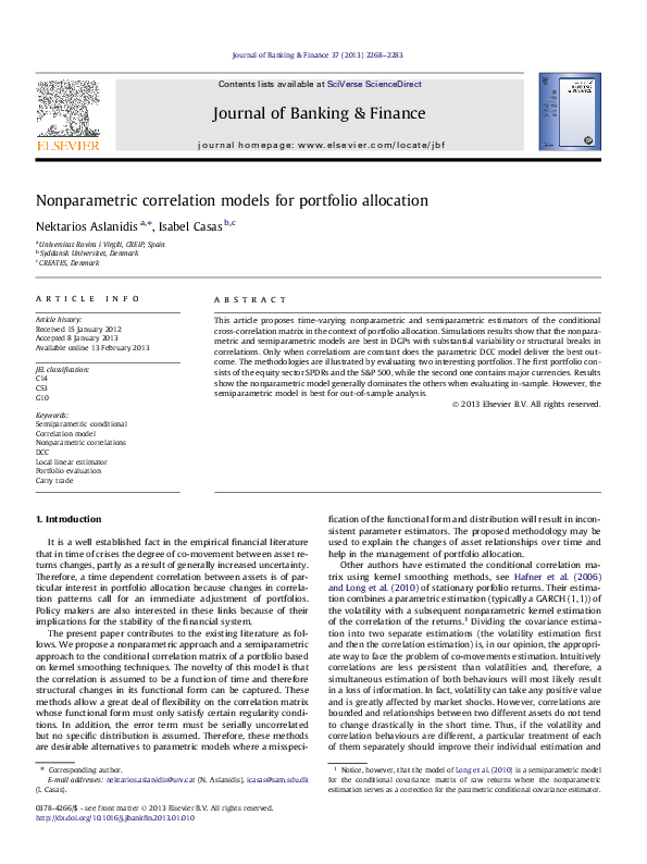 Pdf Nonparametric Correlation Models For Portfolio Allocation