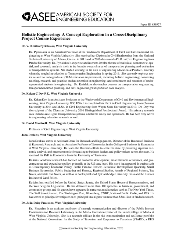 (PDF) Holistic Engineering: A Concept Exploration in a Cross ...
