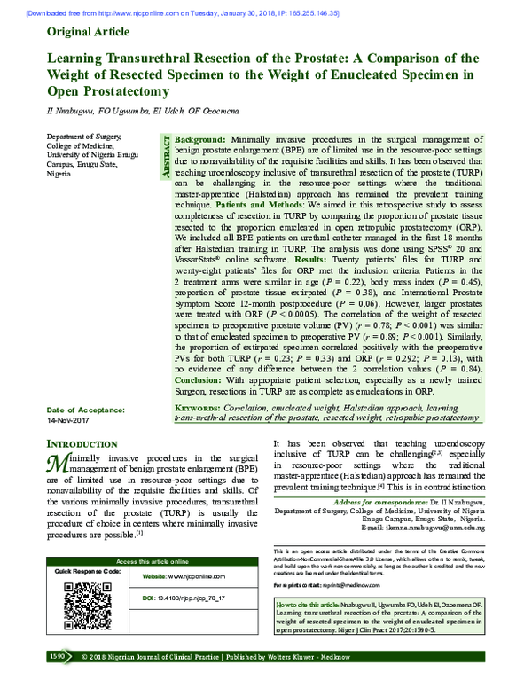 (PDF) Learning transurethral resection of the prostate: A comparison of ...