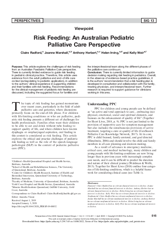 (PDF) Risk Feeding: An Australian Pediatric Palliative Care Perspective