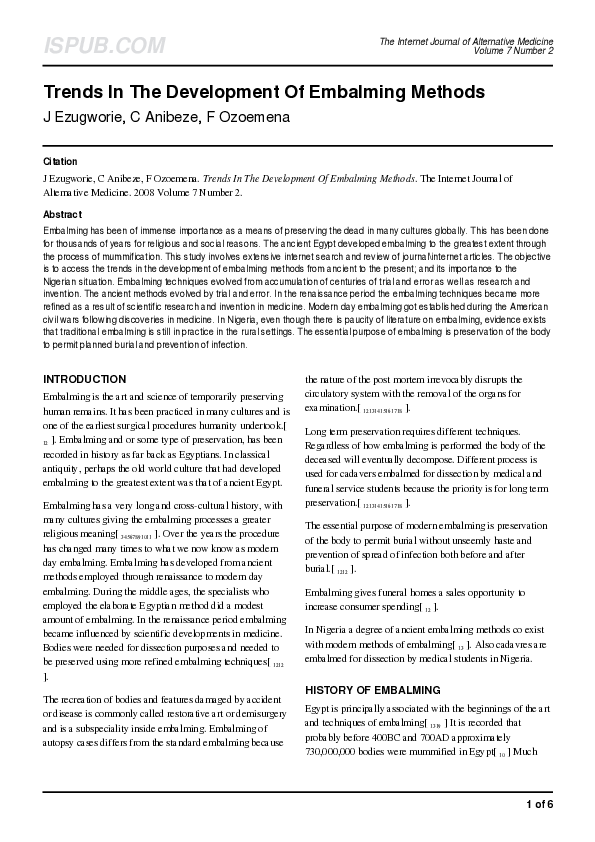 (PDF) Trends In The Development Of Embalming Methods