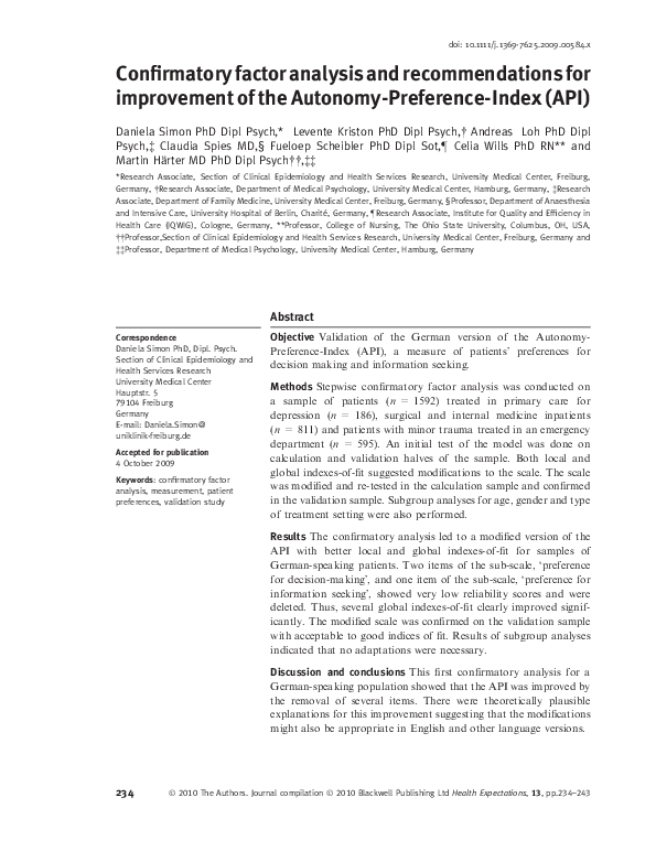 (PDF) Confirmatory factor analysis and recommendations for improvement ...