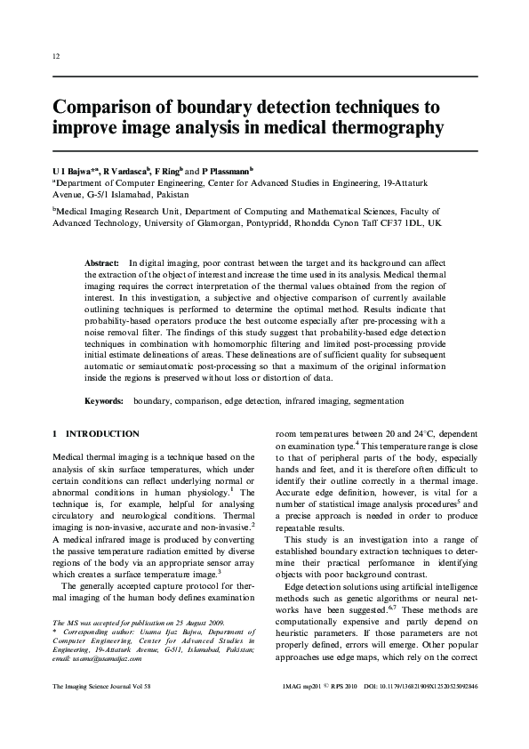 (PDF) Comparison of boundary detection techniques to improve image analysis in medical thermography