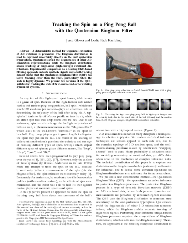 (PDF) Tracking the spin on a ping pong ball with the quaternion Bingham filter