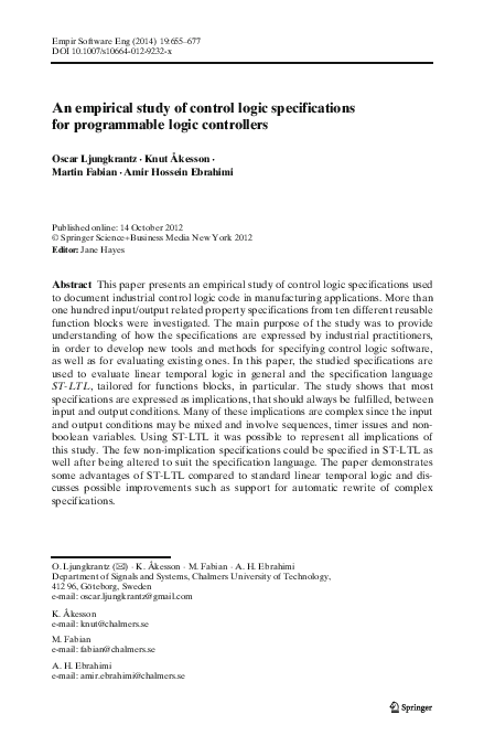 (PDF) An empirical study of control logic specifications for ...