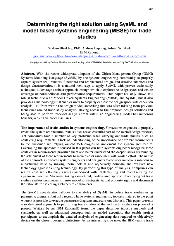 Pdf 6 6 2 Determining The Right Solution Using Sysml And Model Based
