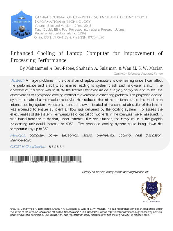 (PDF) Enhanced Cooling of Laptop Computer for Improvement of Processing ...