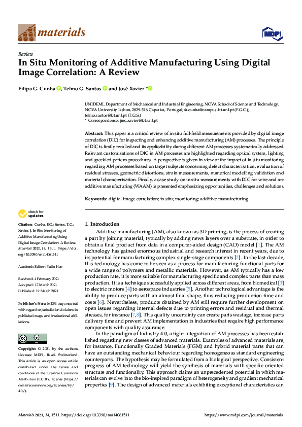 (PDF) In Situ Monitoring of Additive Manufacturing Using Digital Image ...
