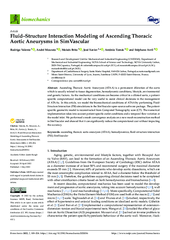 (PDF) Fluid–Structure Interaction Modeling of Ascending Thoracic Aortic Aneurysms in SimVascular ...