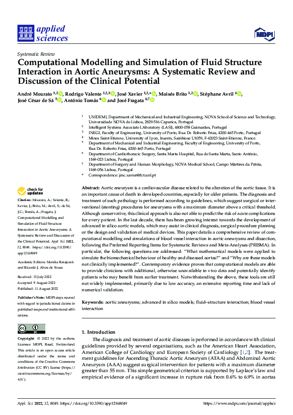 Pdf Computational Modelling And Simulation Of Fluid Structure Interaction In Aortic Aneurysms