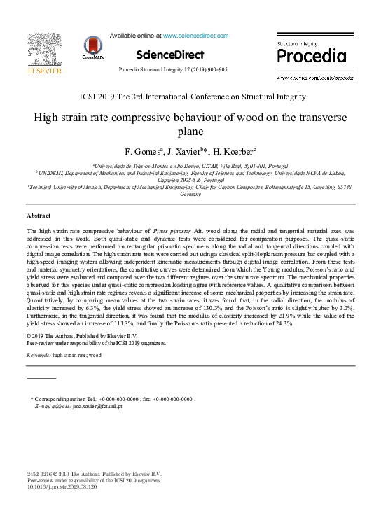 (PDF) High strain rate compressive behaviour of wood on the transverse ...