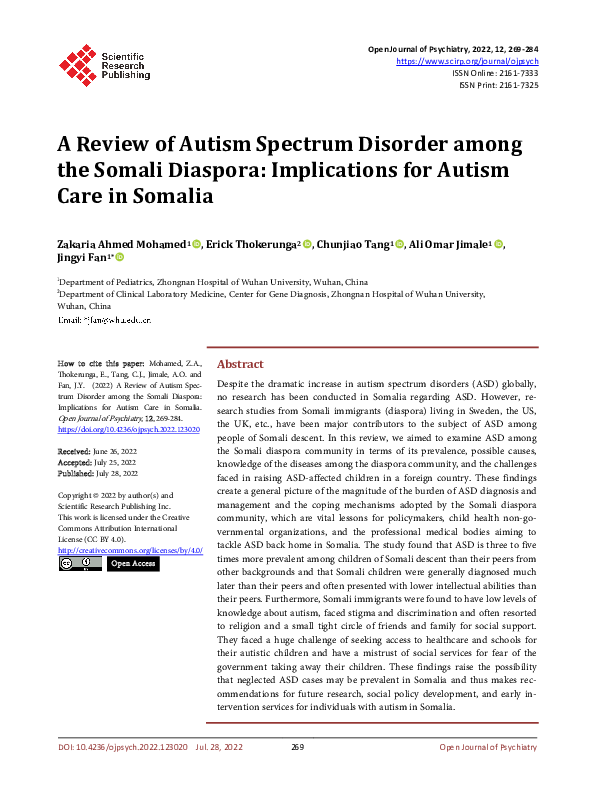 (PDF) A Review of Autism Spectrum Disorder among the Somali Diaspora ...