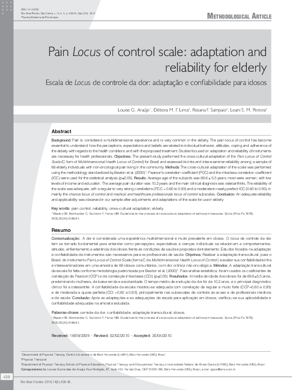 (PDF) Escala de Locus de controle da dor: adaptação e confiabilidade ...