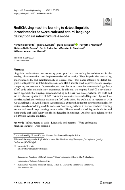 (PDF) FindICI: Using machine learning to detect linguistic inconsistencies between code and ...