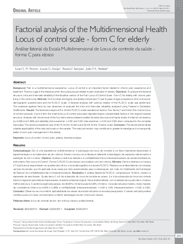 (PDF) Factorial analysis of the Multidimensional Health Locus of ...