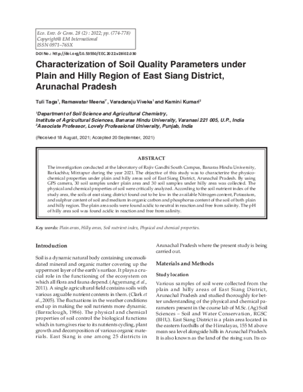 (PDF) Characterization of Soil Quality Parameters under Plain and Hilly ...