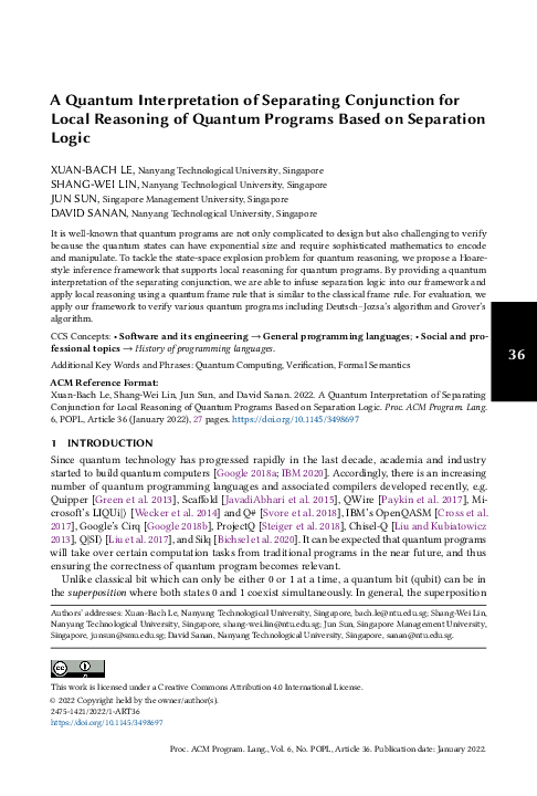 (PDF) Quantum Separation Logic for Local Reasoning
