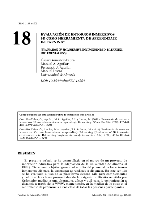 (PDF) Evaluación De Entornos Inmersivos 3D Como Herramienta De Aprendizaje B-Learning | Fernando ...