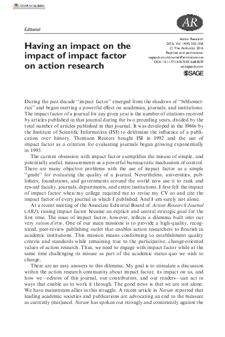 (PDF) Having an impact on the impact of impact factor on action research