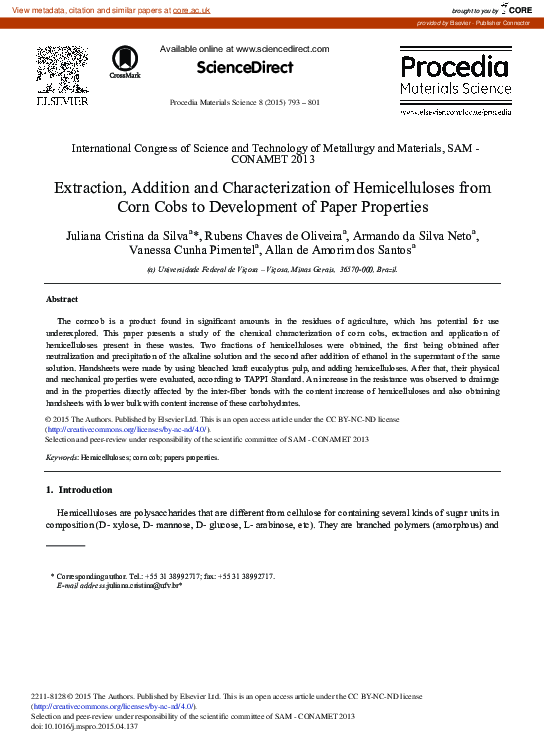 (PDF) Extraction, Addition and Characterization of Hemicelluloses from ...