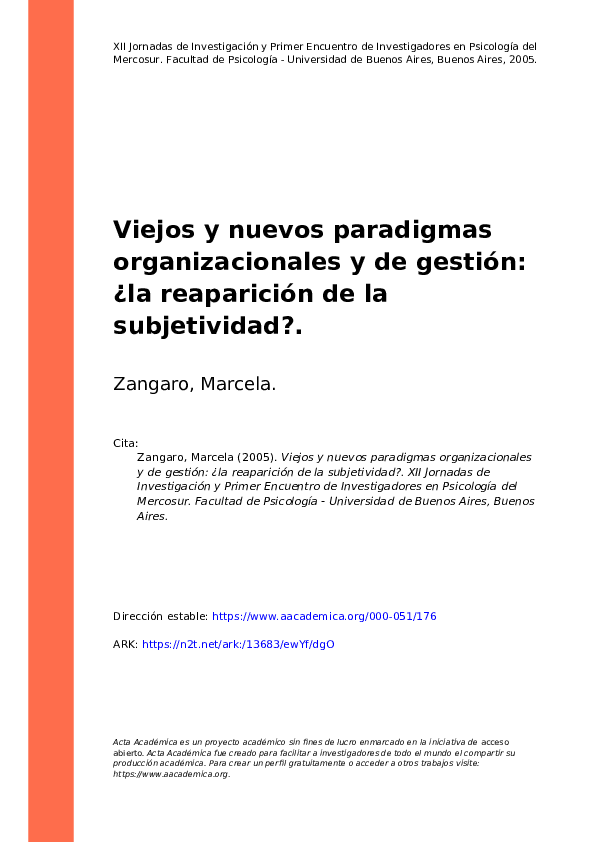 (PDF) Viejos y Nuevos Paradigmas Organizacionales y De Gestión: ¿La Reaparición De La Subjetividad?