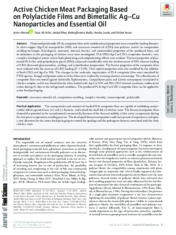(PDF) Active Chicken Meat Packaging Based on Polylactide Films and ...