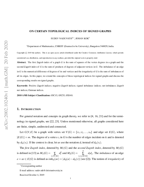 (PDF) On certain topological indices of signed graphs