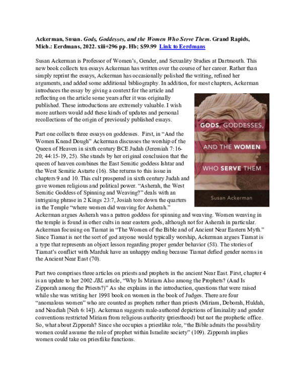 (PDF) Susan Ackerman, Gods, Goddesses, and the Women Who Serve Them ...