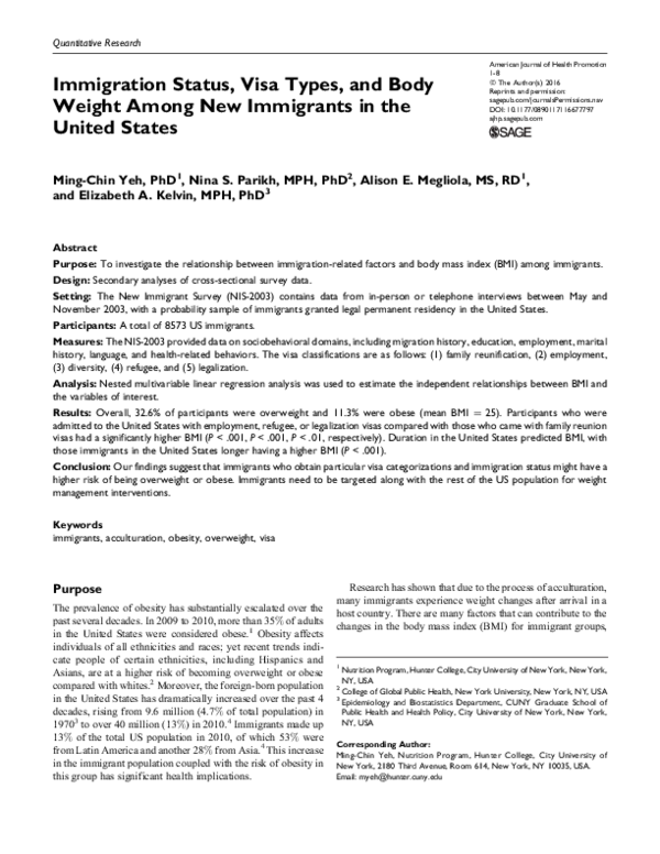 (PDF) Immigration Status, Visa Types, and Body Weight Among New ...