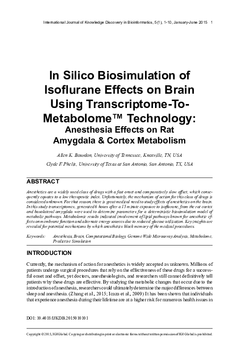 (PDF) In Silico Biosimulation of Isoflurane Effects on Brain Using ...