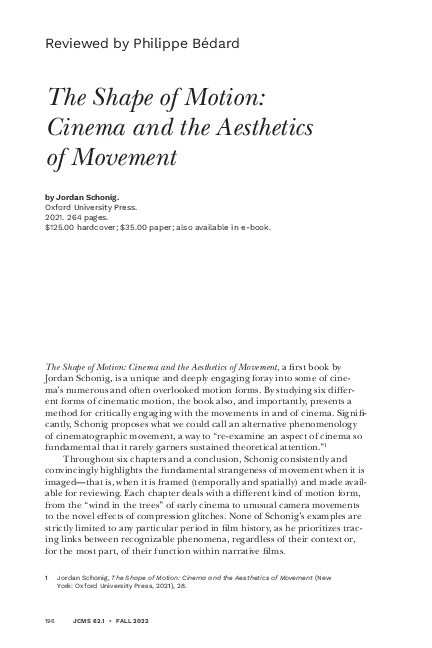 (PDF) The Shape of Motion: Cinema and the Aesthetics of Motion by ...