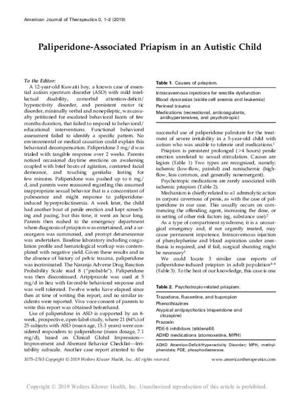 (PDF) Paliperidone-Associated Priapism in an Autistic Child