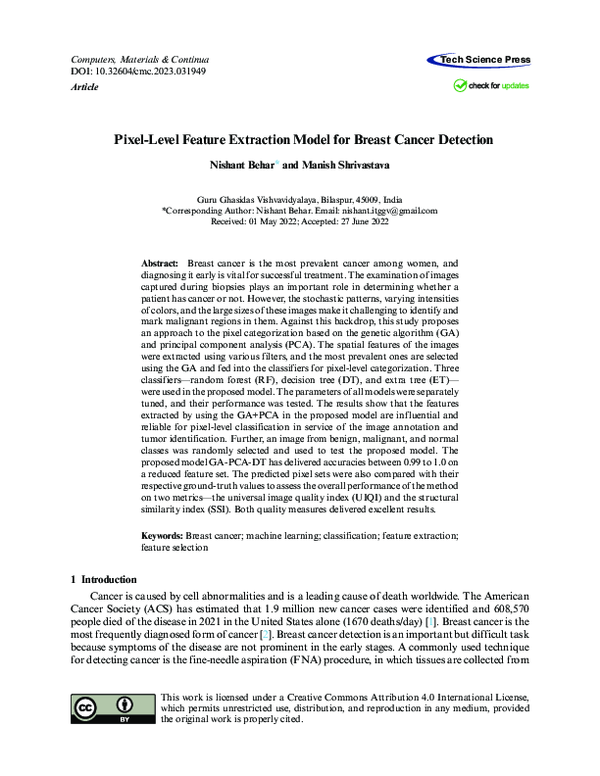 (PDF) Pixel-Level Feature Extraction Model for Breast Cancer Detection