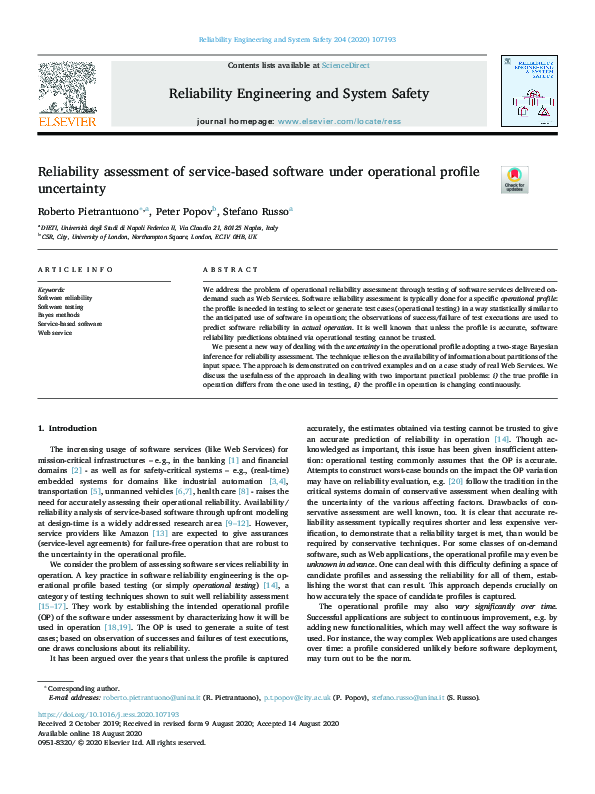 (PDF) Reliability assessment of service-based software under operational profile uncertainty