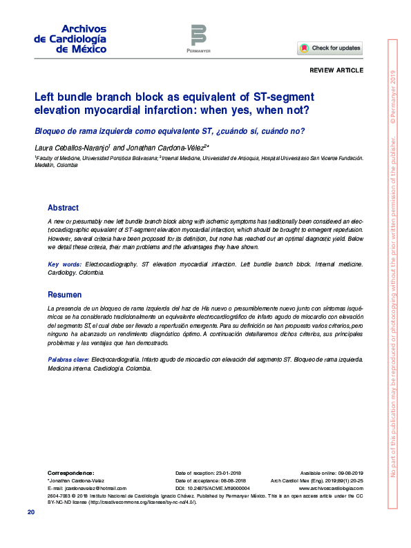 (PDF) Left bundle branch block and ST-elevation myocardial infarction ...
