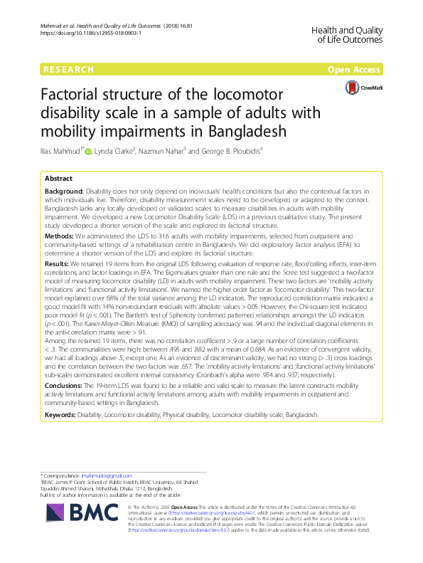Factorial structure of the locomotor disability scale in a sample of ...