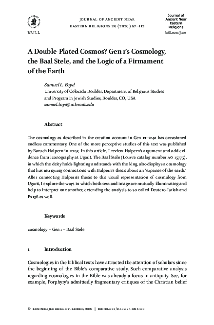 (PDF) "A Double-Plated Cosmos? Gen 1's Cosmology, the Baal Stele, and ...