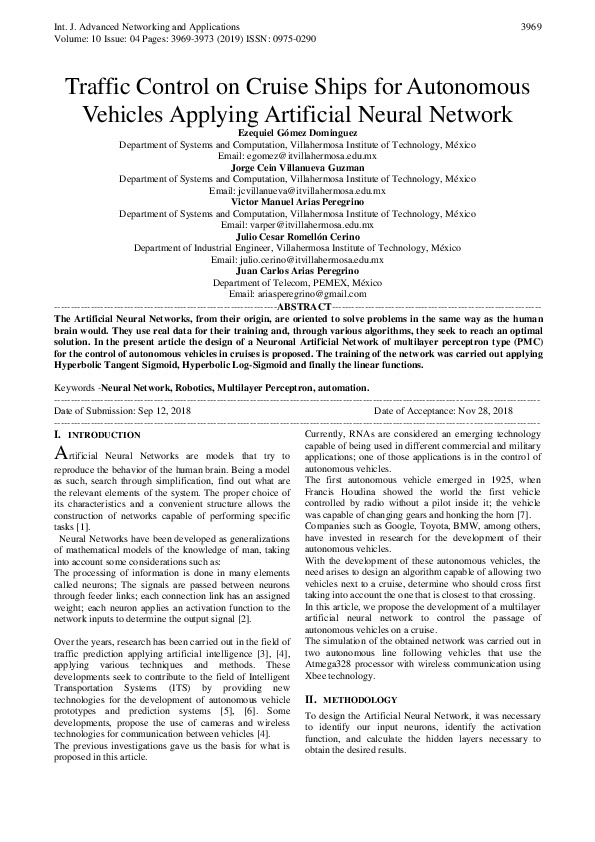 (PDF) Traffic Control on Cruise Ships for Autonomous Vehicles Applying Artificial Neural Network