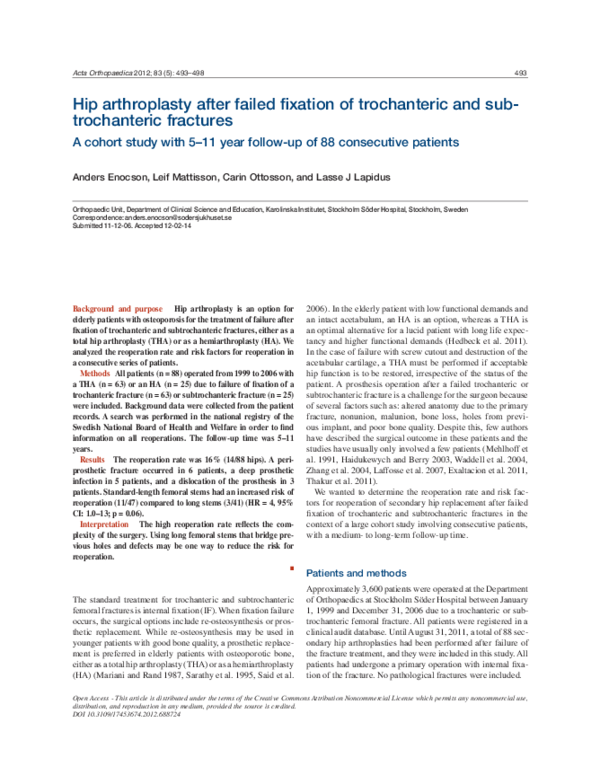 (PDF) Hip arthroplasty after failed fixation of trochanteric and ...