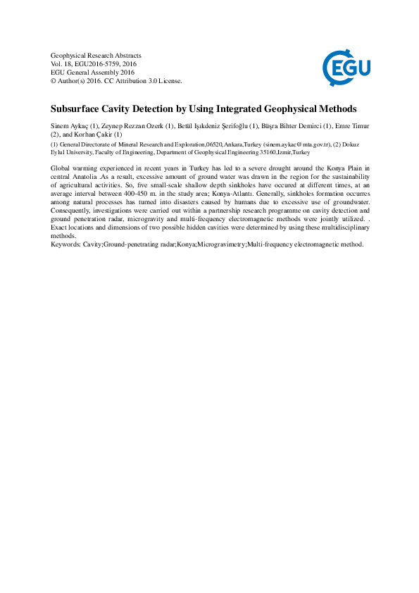 Pdf Subsurface Cavity Detection By Using Integrated Geophysical Methods