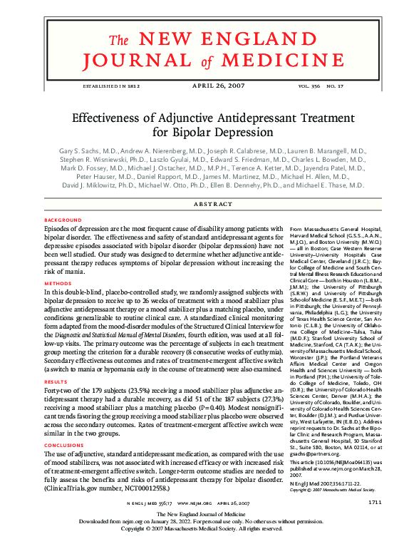 (PDF) Adjunctive Antidepressants in Bipolar Depression