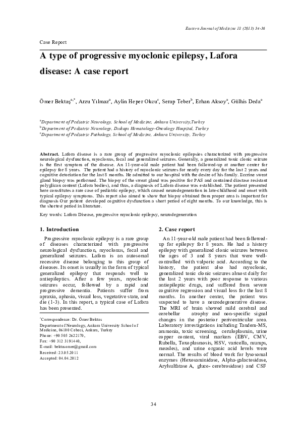 (PDF) A type of progressive myoclonic epilepsy, Lafora disease: A case ...