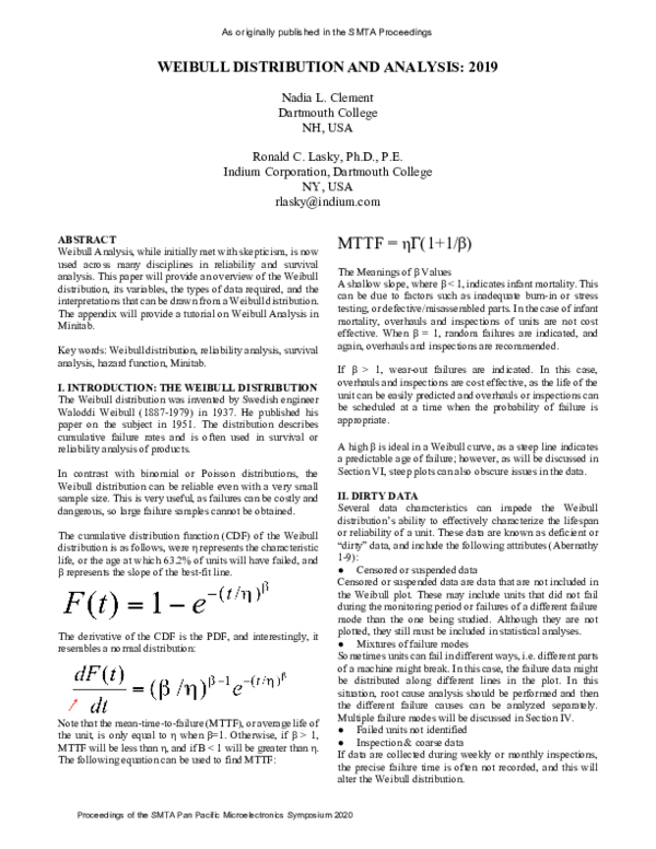 (PDF) Weibull Distribution and Analysis: 2019