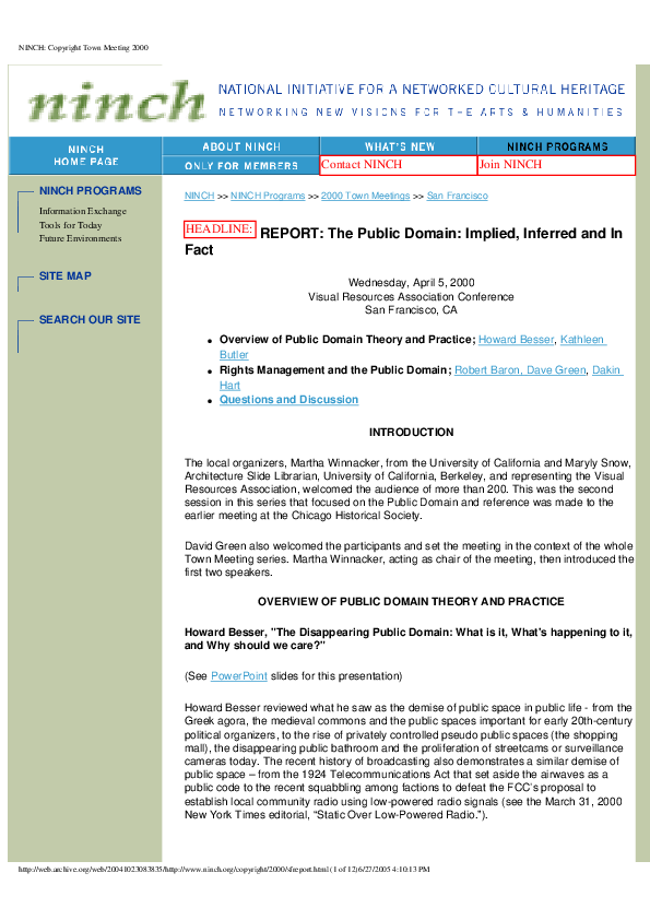 (PDF) HEADLINE: REPORT: The Public Domain: Implied, Inferred and In Fact