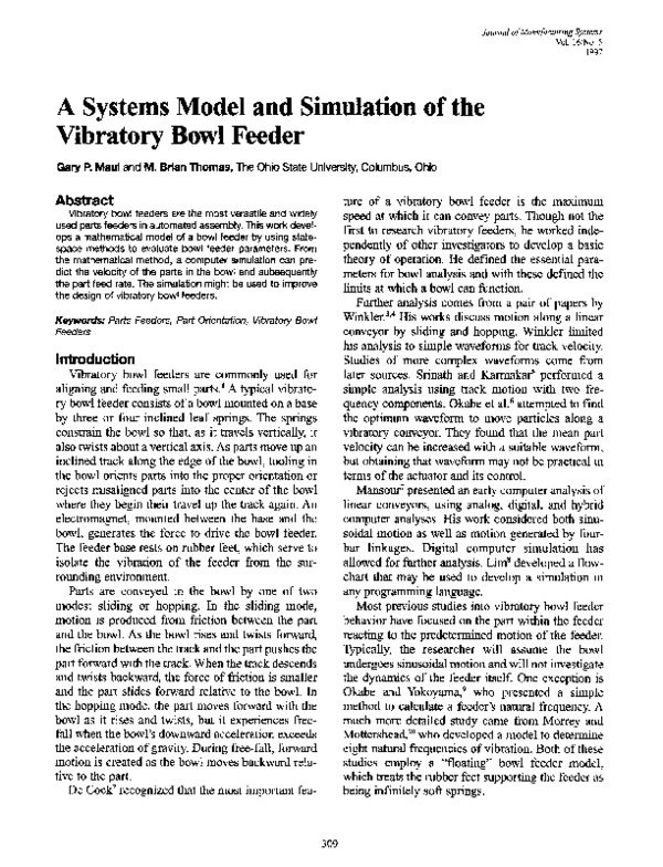 (PDF) A systems model and simulation of the vibratory bowl feeder