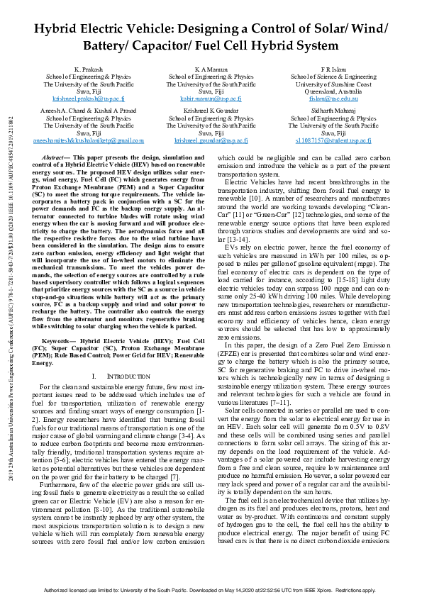 (PDF) Hybrid Electric Vehicle: Designing a Control of Solar/Wind ...