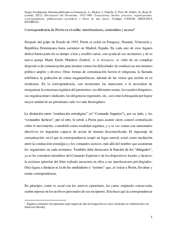 (PDF) Correspondencia de Perón en el exilio: interlocutores, contenidos y acceso