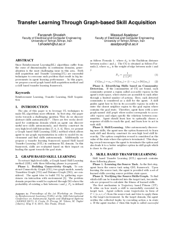 (PDF) Transfer Learning Through Graph-based Skill Acquisition
