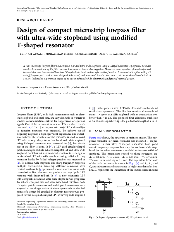 (PDF) Design of compact microstrip lowpass filter with ultra-wide stopband